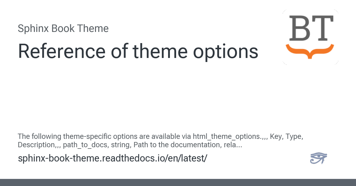 Reference of theme options — Sphinx Book Theme